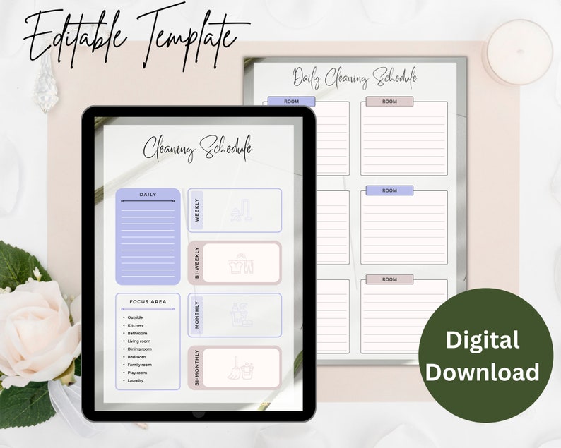 Editable Cleaning Schedule Printable Weekly, Monthly, Yearly Cleaning ...