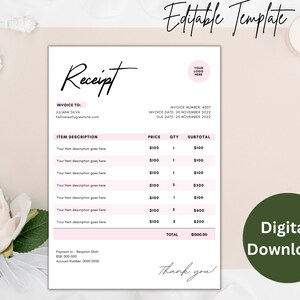 Editable Receipt Template, Printable Billing Template, Order Form ...