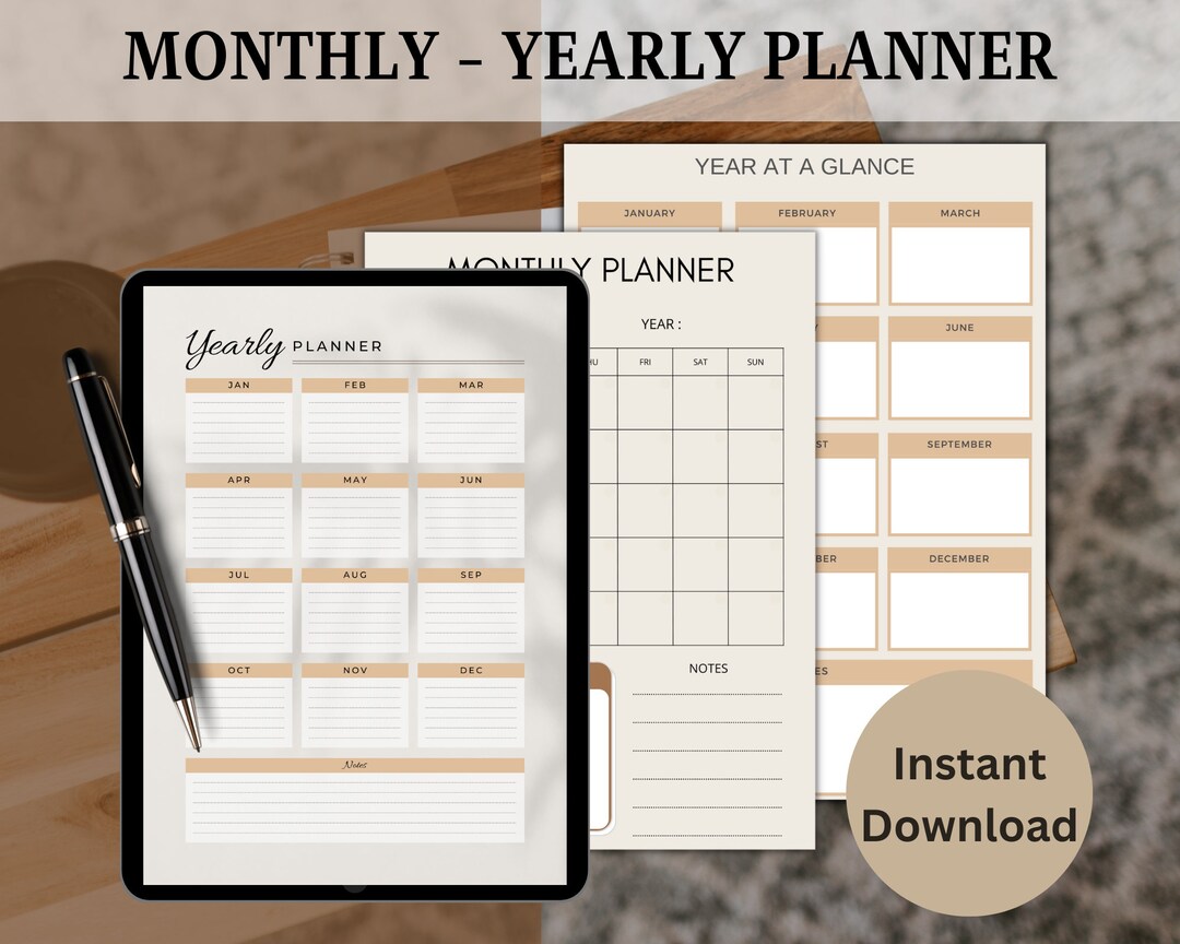 Printable Yearly Planner on One Page, Year at a Glance, Undated ...