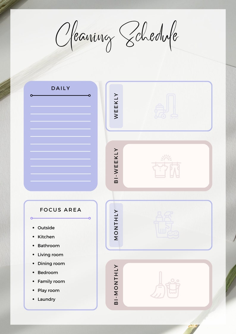 Editable Cleaning Schedule Printable Weekly, Monthly, Yearly Cleaning ...