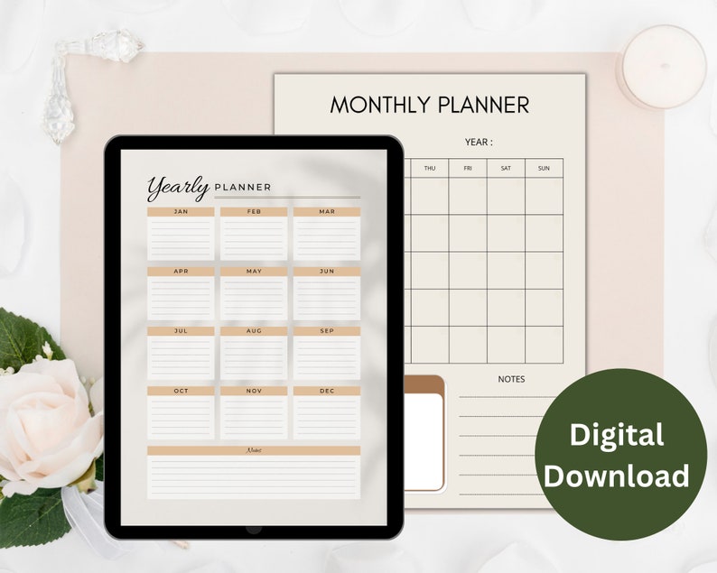 Printable Yearly Planner on One Page Year at a Glance - Etsy