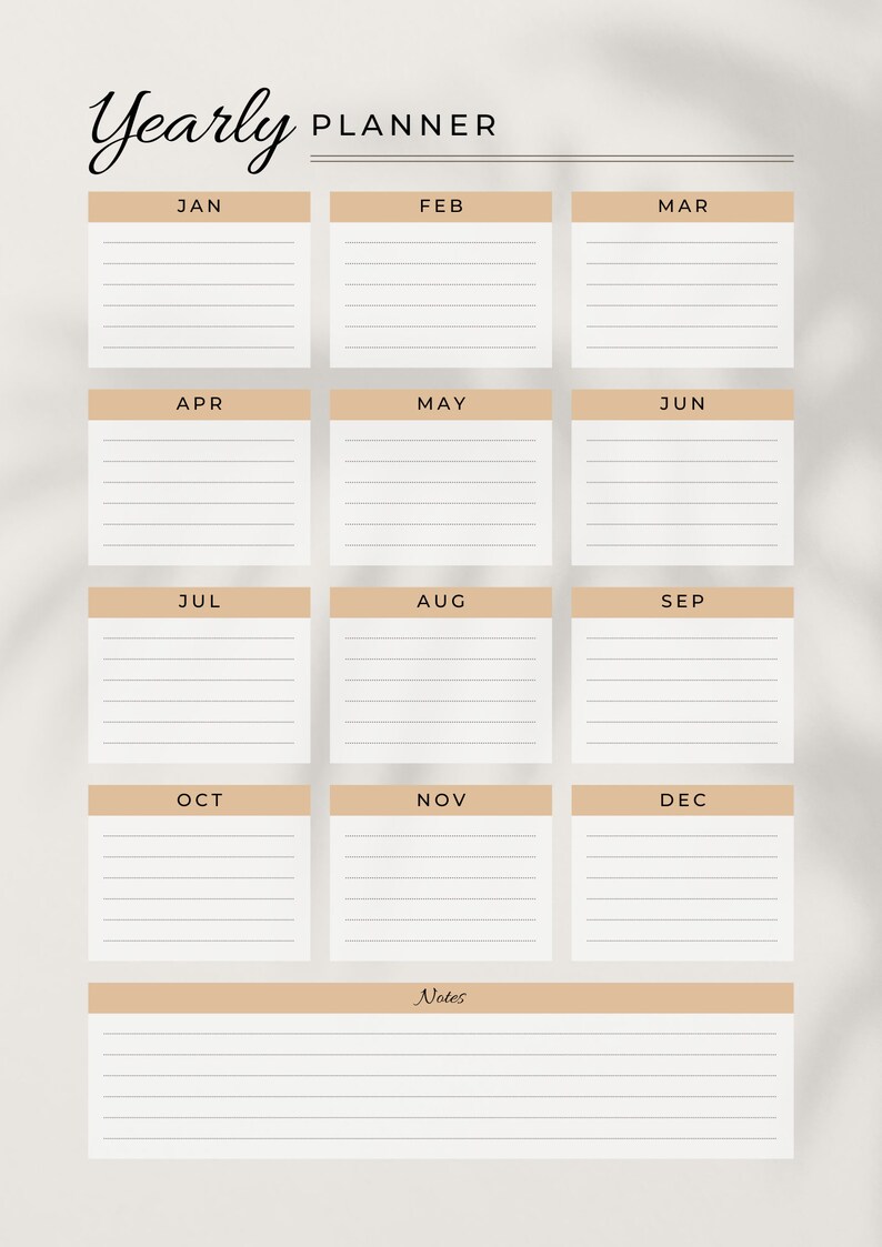 Printable Yearly Planner on One Page Year at a Glance - Etsy