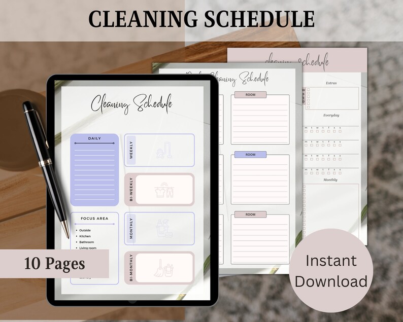 Editable Cleaning Schedule Printable Weekly, Monthly, Yearly Cleaning ...