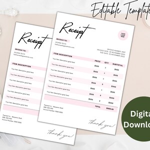 Editable Receipt Template, Printable Billing Template, Order Form ...