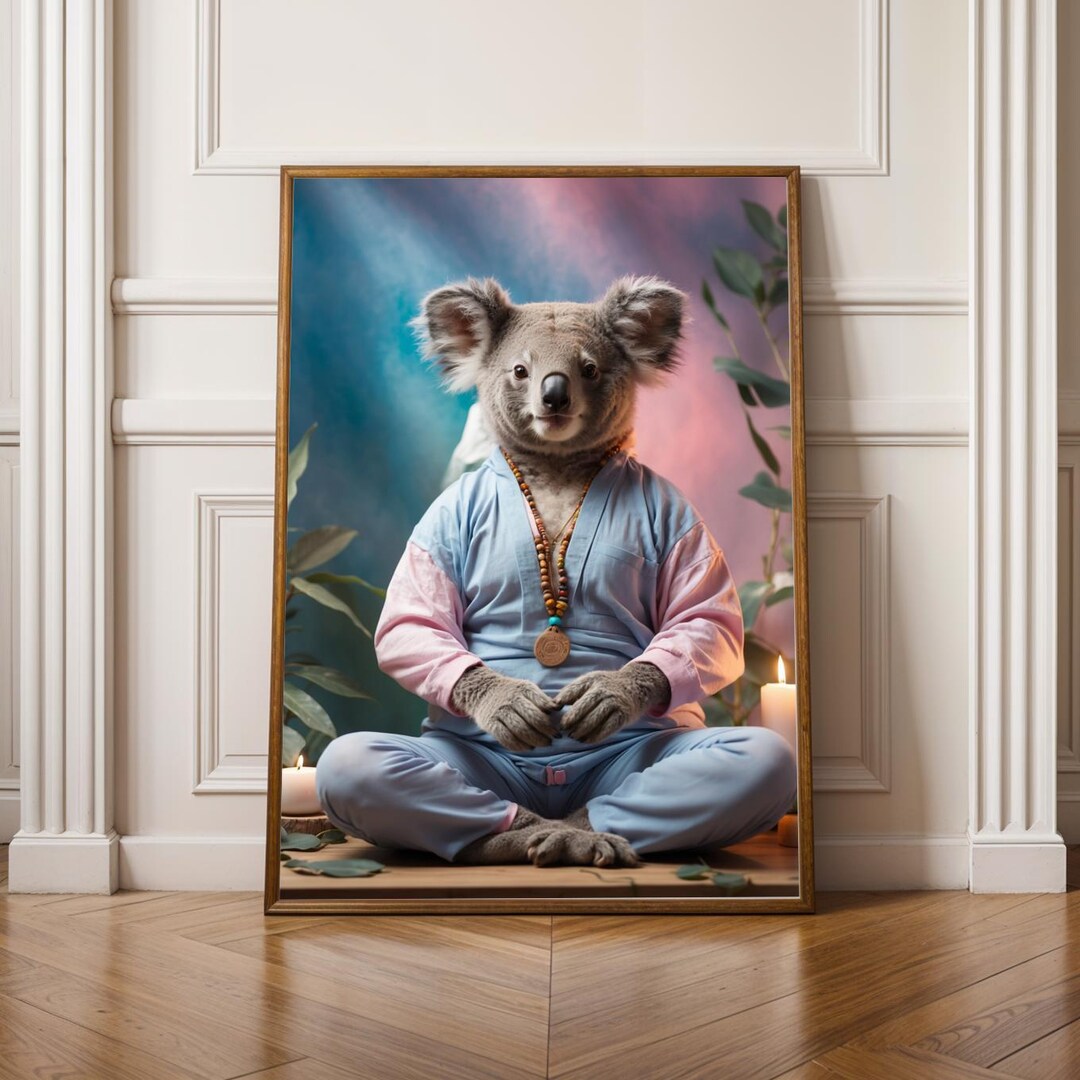Koala Meditation Art Print – Blue, Pink and Gray Decor | Zen Animal ...