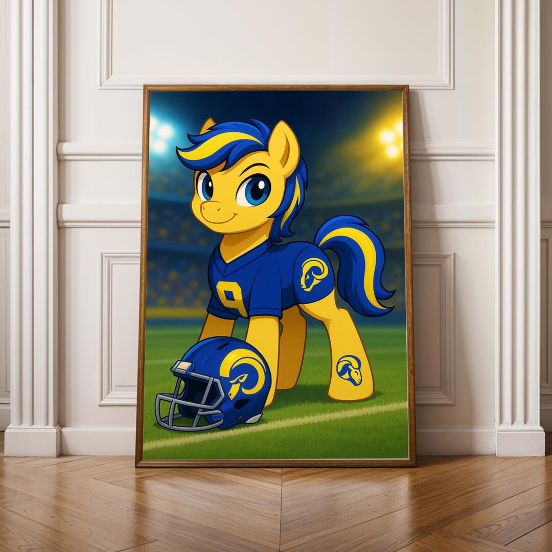 Cartoon Pony Football Poster – Vintage Gouache Style | Blue and Yellow ...