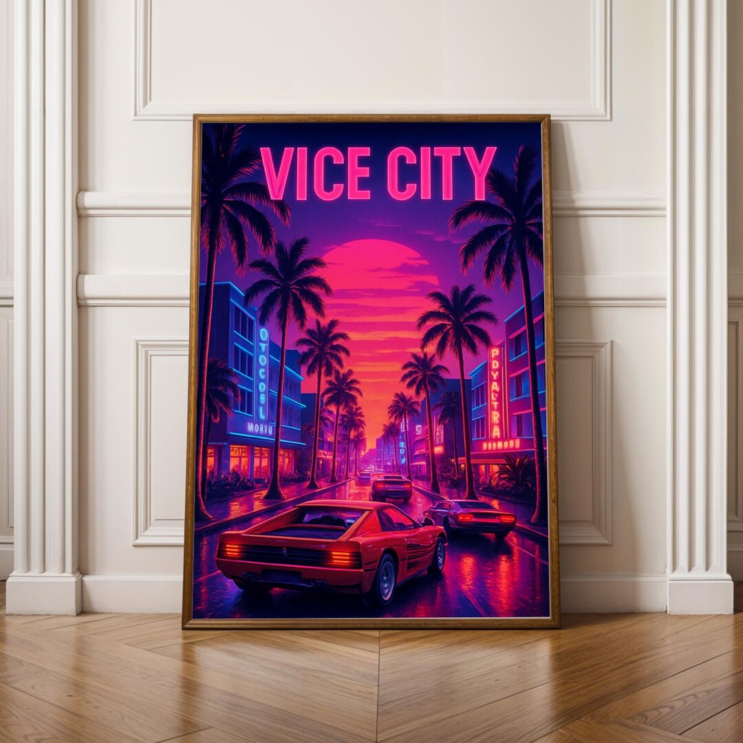 Retro-futuristic Cityscape Poster: 80s Cyberpunk Art Print - Etsy