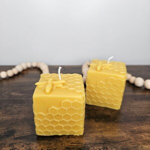 Beeswax Pillar Candles Sunflower Cylinder, Beehive Bees, Honeycomb Cube ...