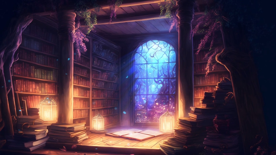 ANIMATED BACKGROUND Cozy Magical Library Lofi Stream Vtuber Twitch ...