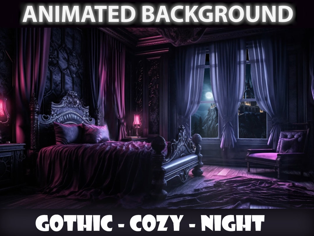 ANIMATED BACKGROUND | Gothic Cozy Bedroom | Night Cozy Stream Vtuber ...