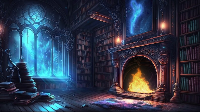 ANIMATED BACKGROUND | Magic Library Secret Room | Cozy Stream Vtuber ...