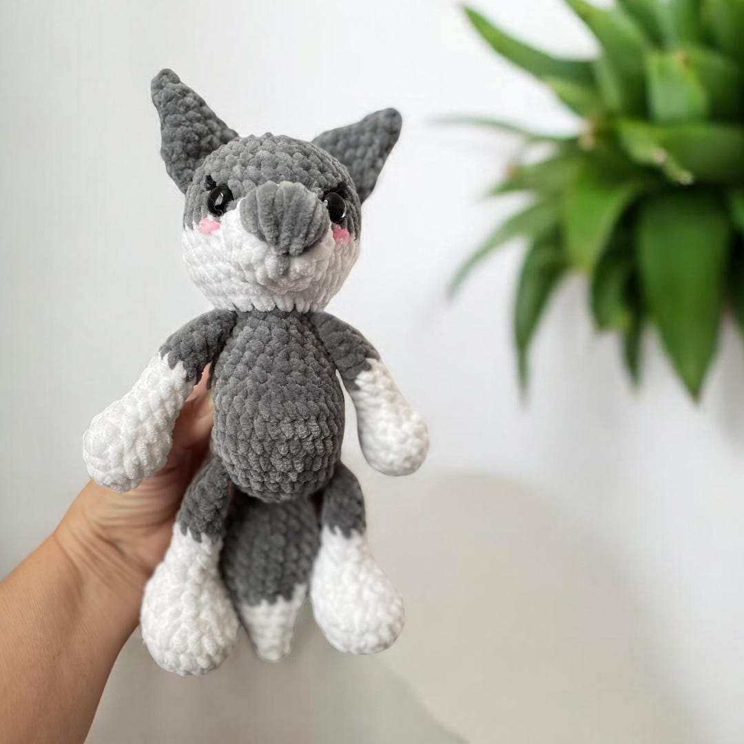 Gray and White Wolf Crocheted. Wolf Plushie Gray Wolf Toy Hand ...