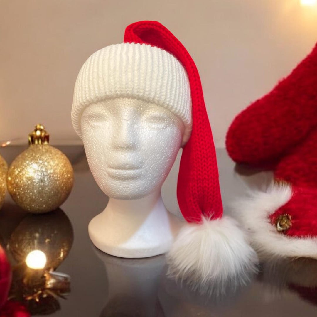 Knitted Santa Hat. Red and White With Pompom - Etsy