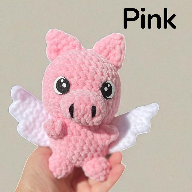 Crocheted Flying Pig, Pink Pig With Wings. - Etsy