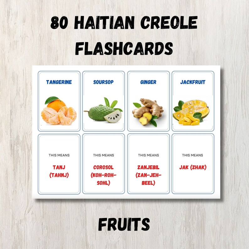 80 Basic Haitian Creole Flashcards for Kids (fruits) - Etsy