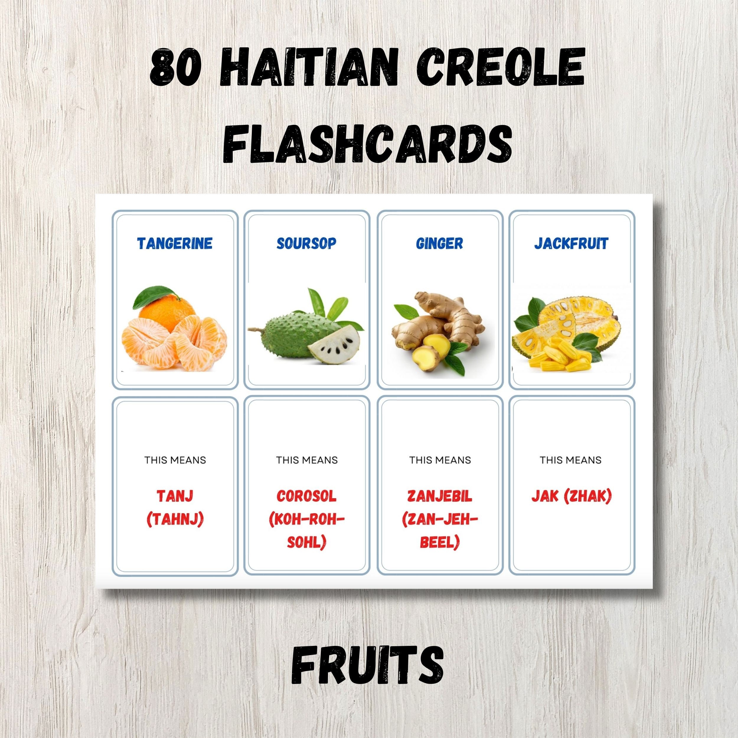 80 Basic Haitian Creole Flashcards for Kids (fruits) - Etsy