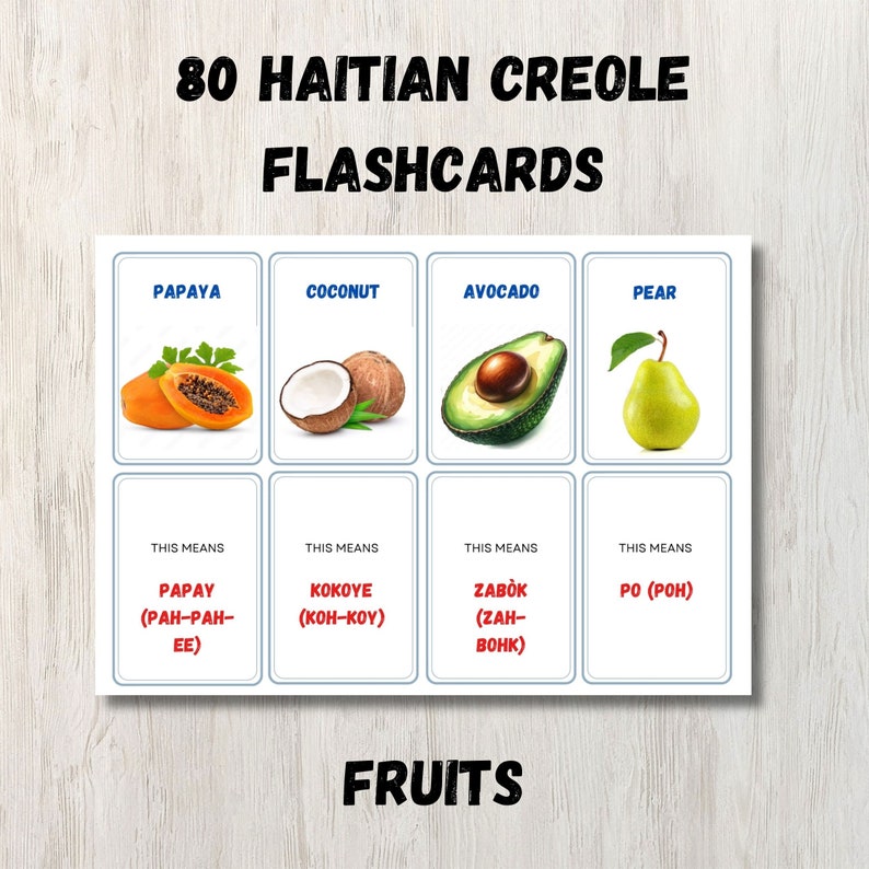 80 Basic Haitian Creole Flashcards for Kids (fruits) - Etsy