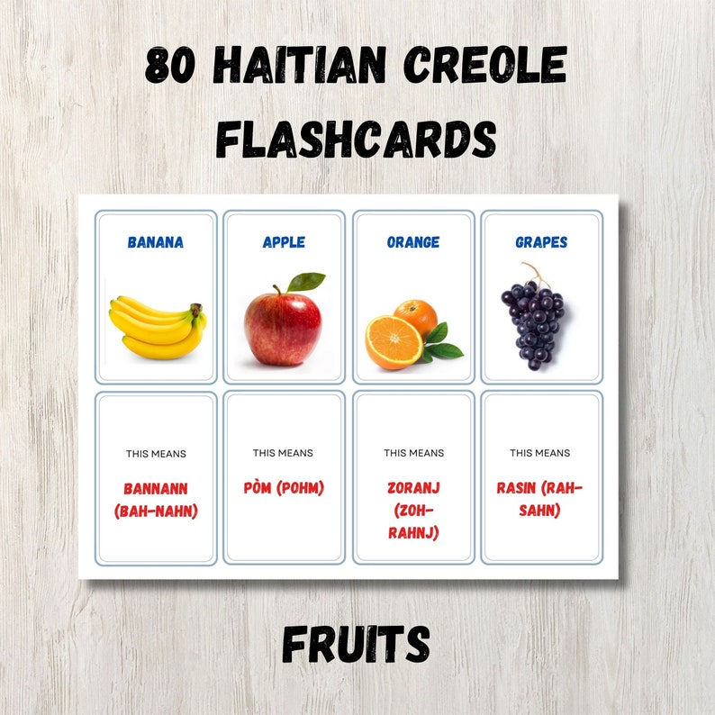 80 Basic Haitian Creole Flashcards for Kids (fruits) - Etsy