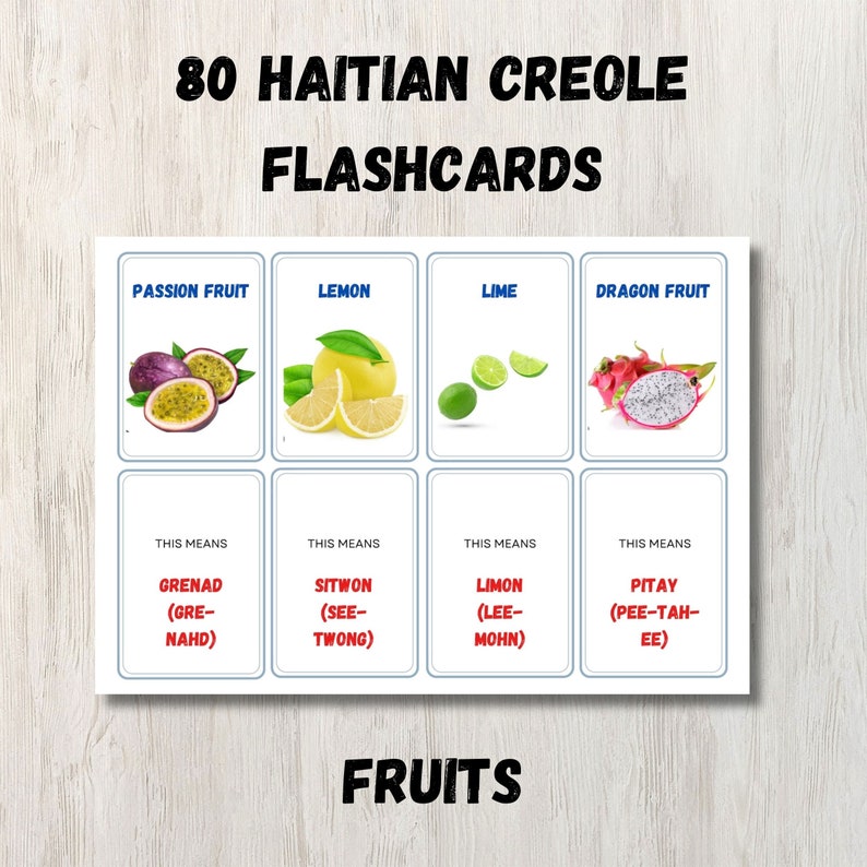 80 Basic Haitian Creole Flashcards for Kids (fruits) - Etsy