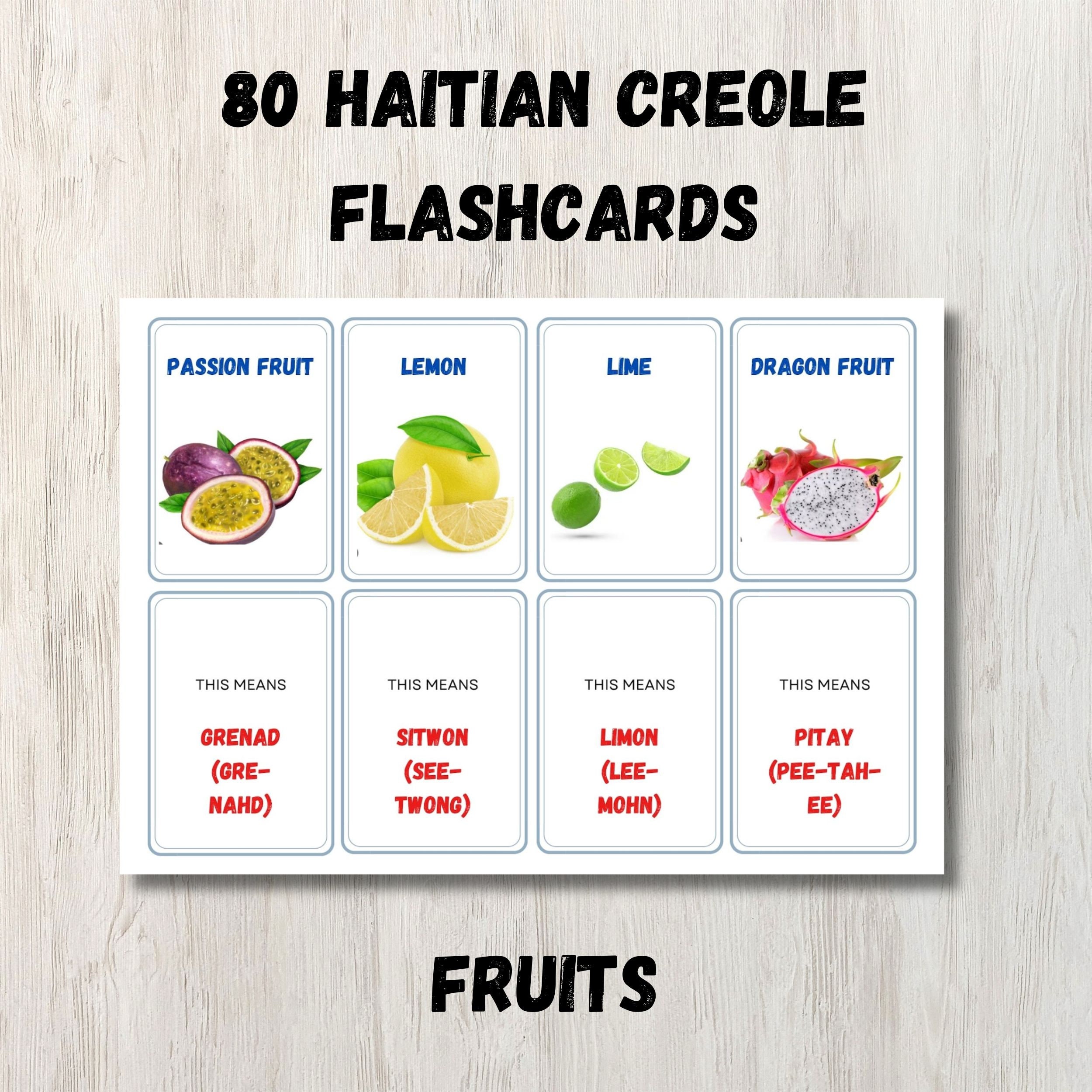 80 Basic Haitian Creole Flashcards for Kids (fruits) - Etsy