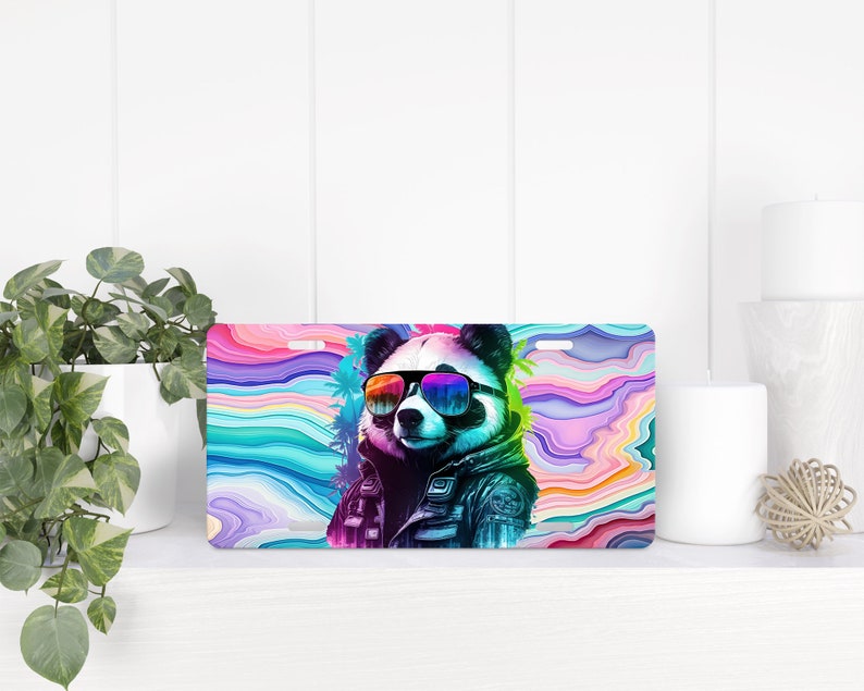 Panda With Sunglasses License Plate, Panda and Beach,colorful Panda ...
