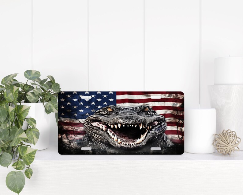 USA Flag and Alligator License Plate, Alligator,usa Flag License Plate ...