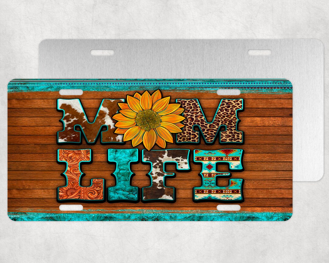 Mom Life With Sunflower License Plate,mother's Day,leopard and Aztec ...