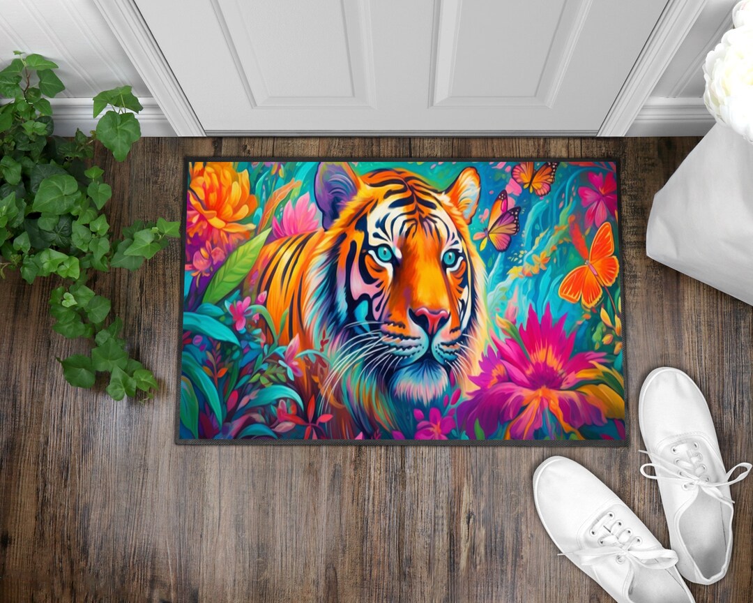 Neon Tiger Door Mat, Tiger Doormat,colorful Tiger Rug,animal Rug,neon ...