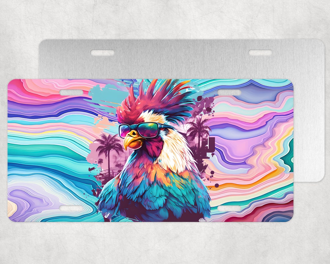 Rooster With Sunglasses License Plate,rooster and Beach,colorful ...