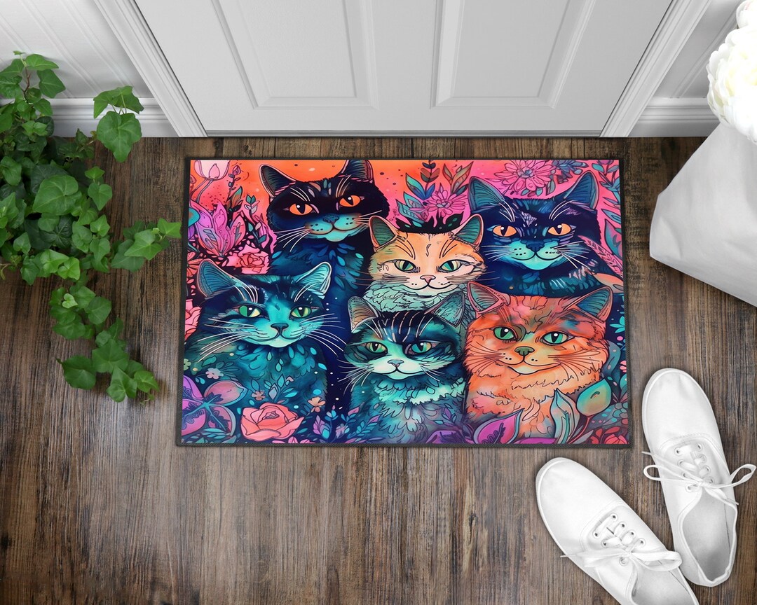 Cat Door Mat,colorful Cat Floor Mat,cat Rug,animal Rug,animal Floor Mat ...