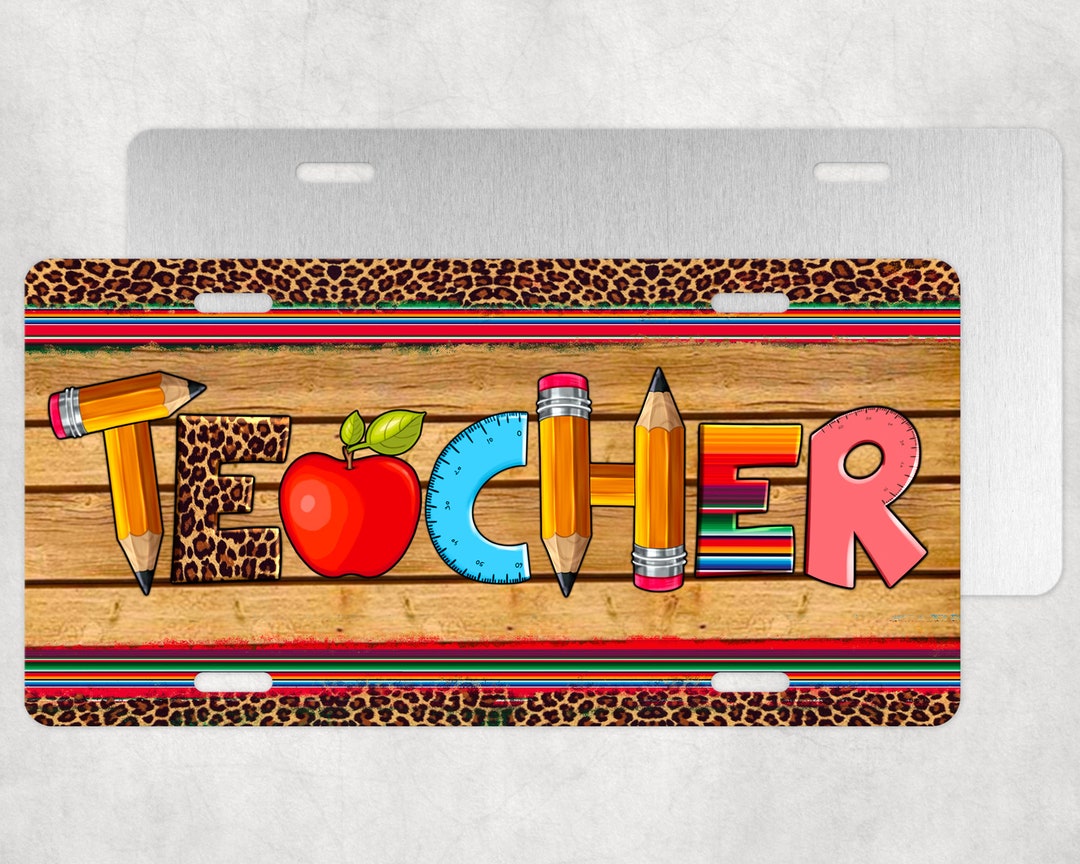 Teacher Pen Apple License Plate,teacher License Plate,leopard License ...