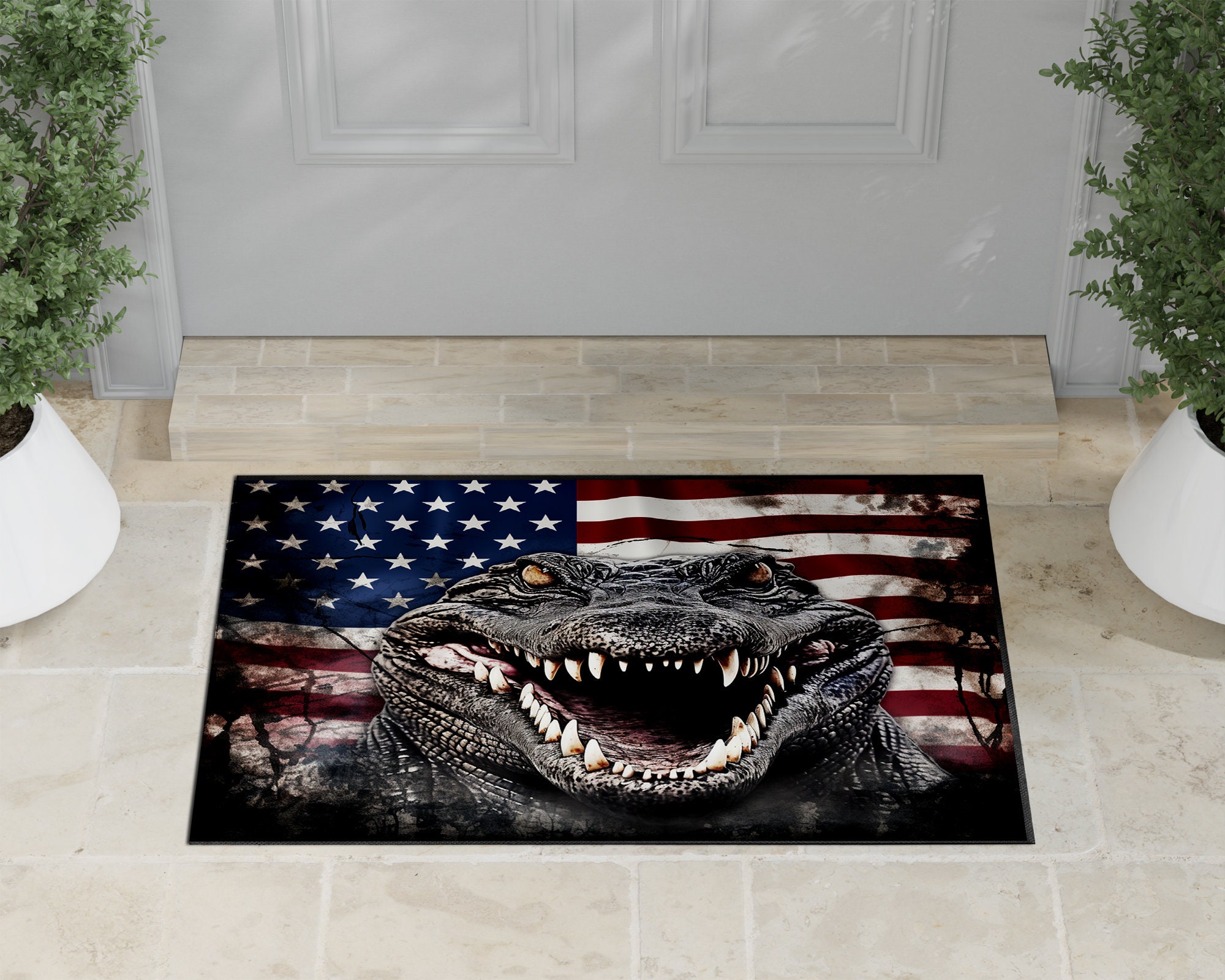 Alligator Door Mat,usa Flag Alligator Rug,alligator Rug,usa Flag Floor ...