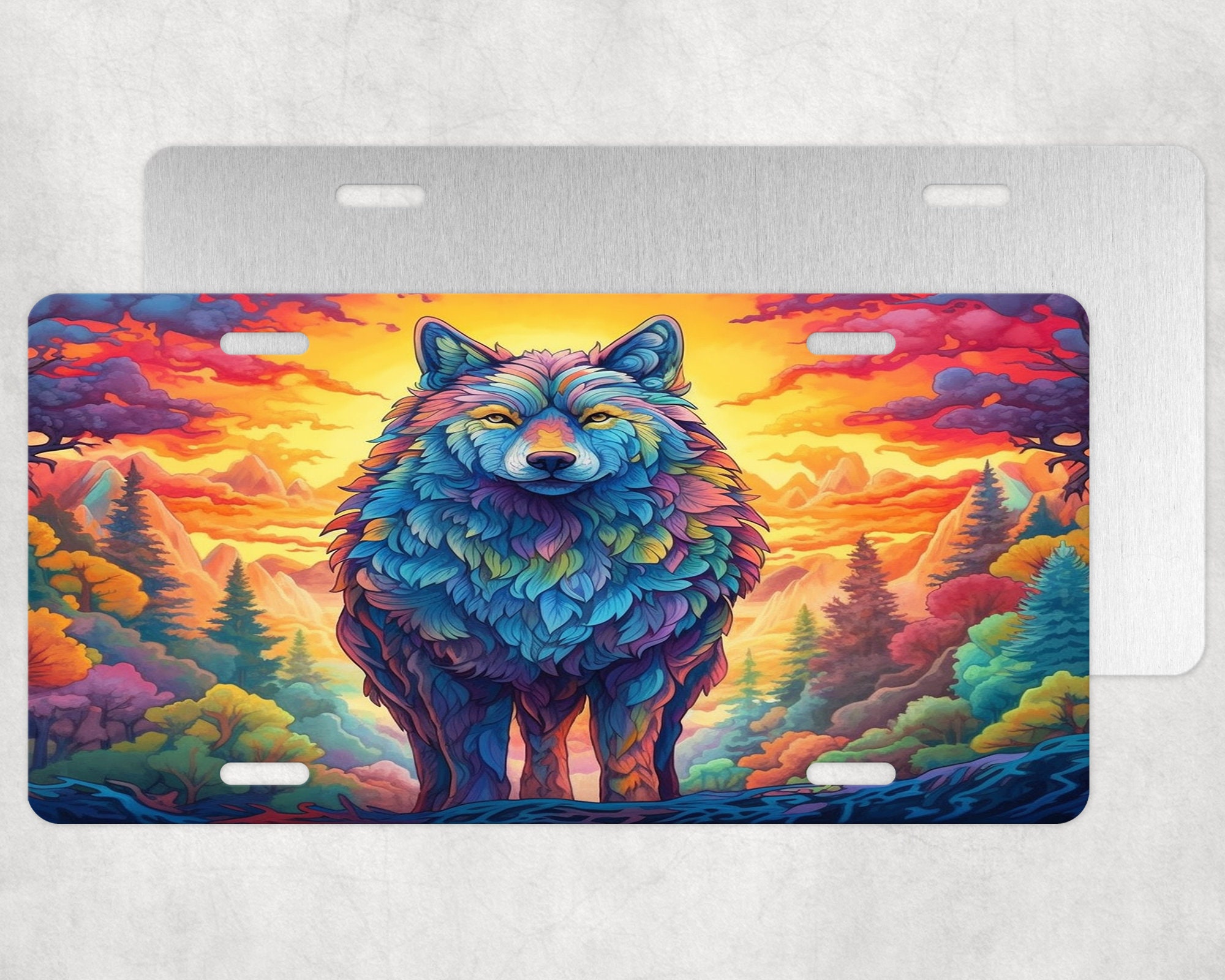 Wolf License Plate Wolfcolorful Wolf License Plateanimal - Etsy