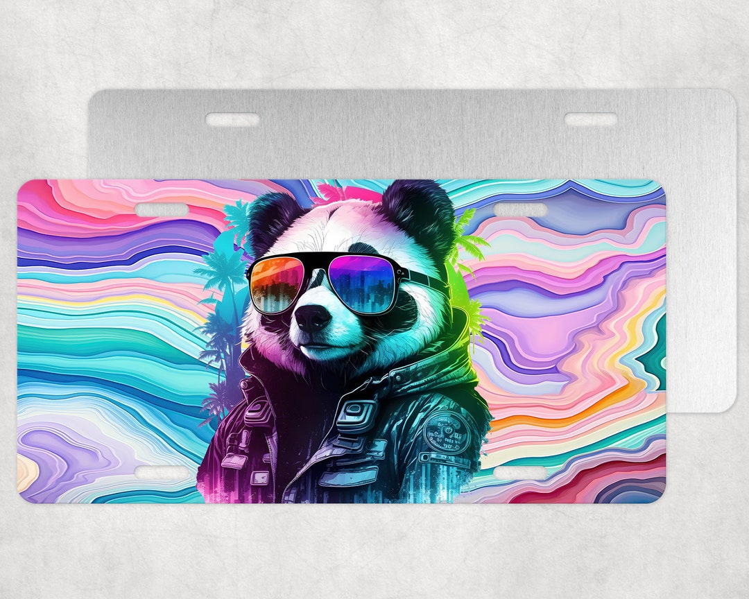 Panda With Sunglasses License Plate, Panda and Beach,colorful Panda ...