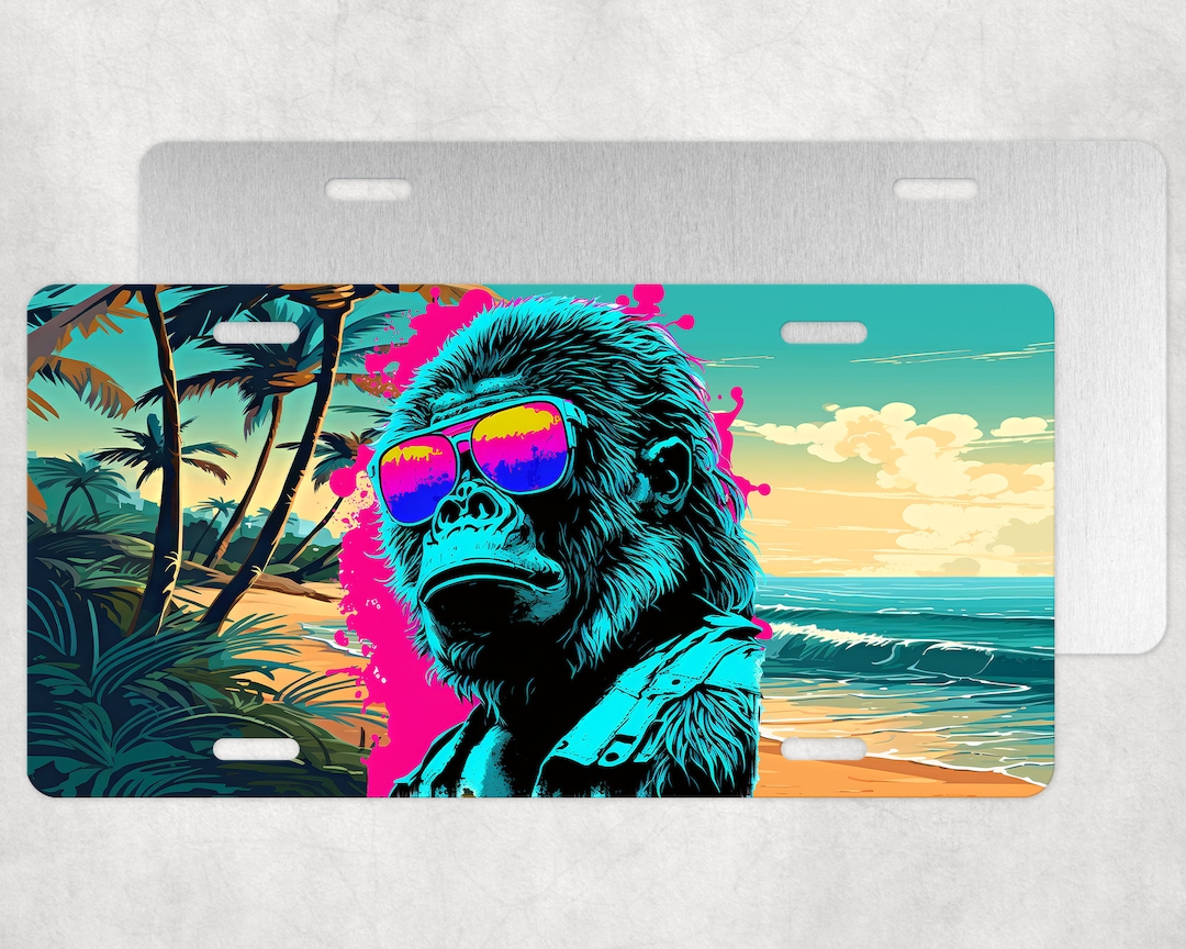 Gorilla With Sunglasses License Plate, Gorilla and Beach,colorful ...