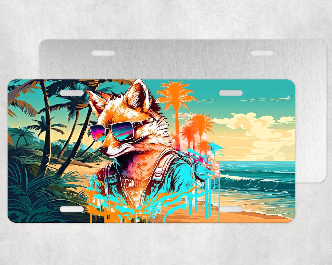 Fox With Sunglasses License Plate, Fox and Beach,colorful Fox License ...