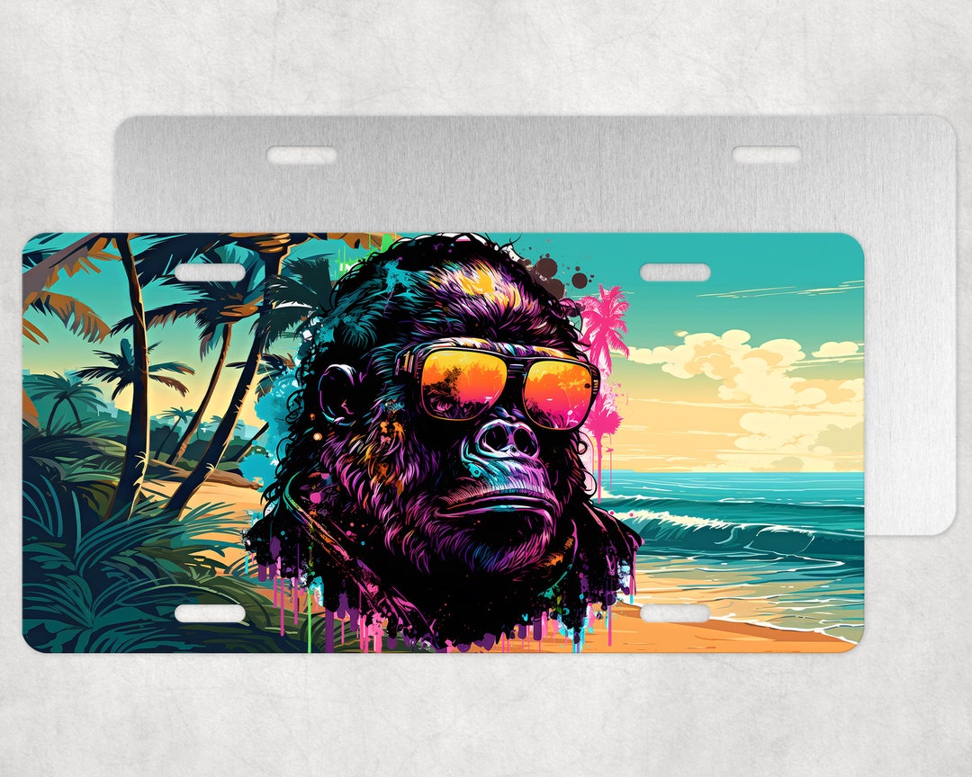 Gorilla With Sunglasses License Plate, Gorilla and Beach,colorful ...