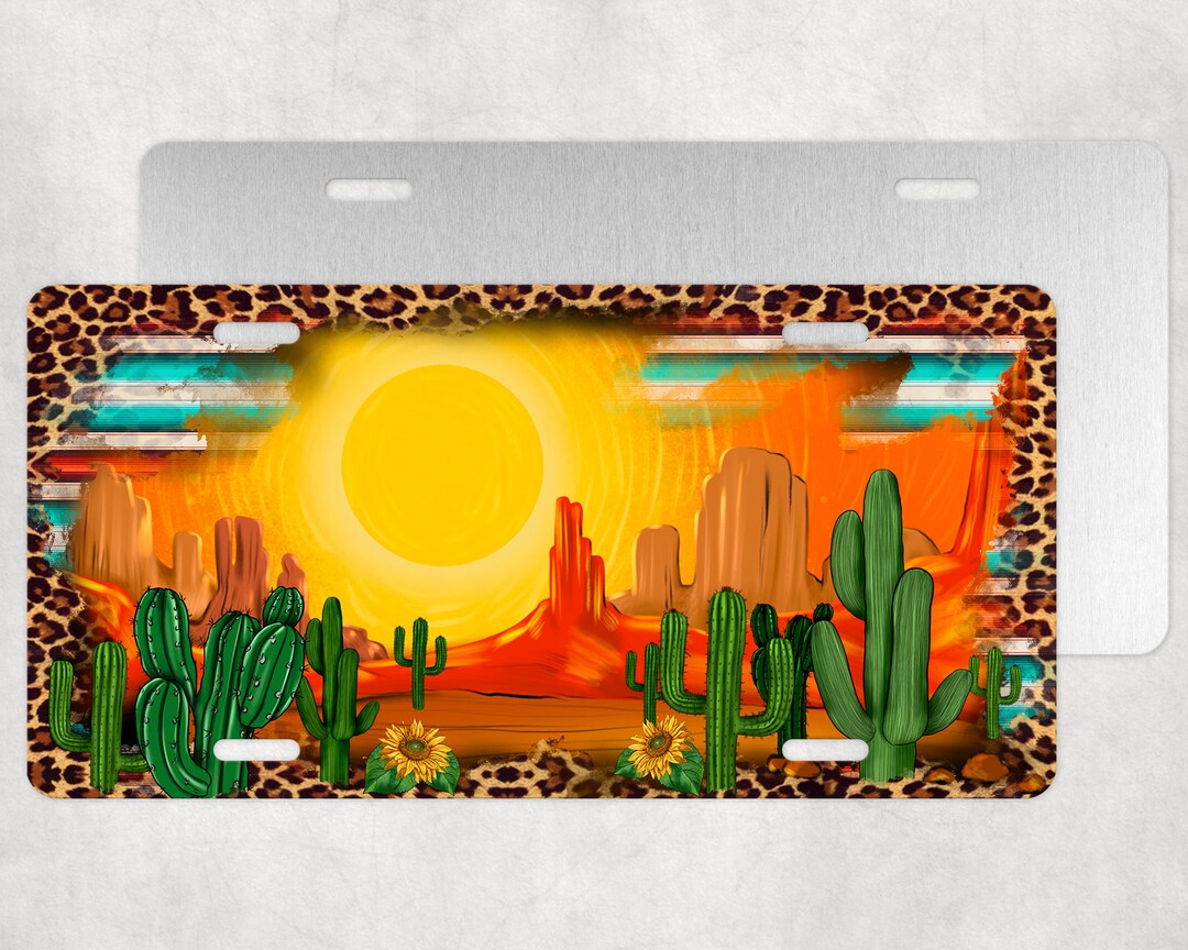 Western Sunset Cactus Sunflowers License Plate,sunset License Plate ...