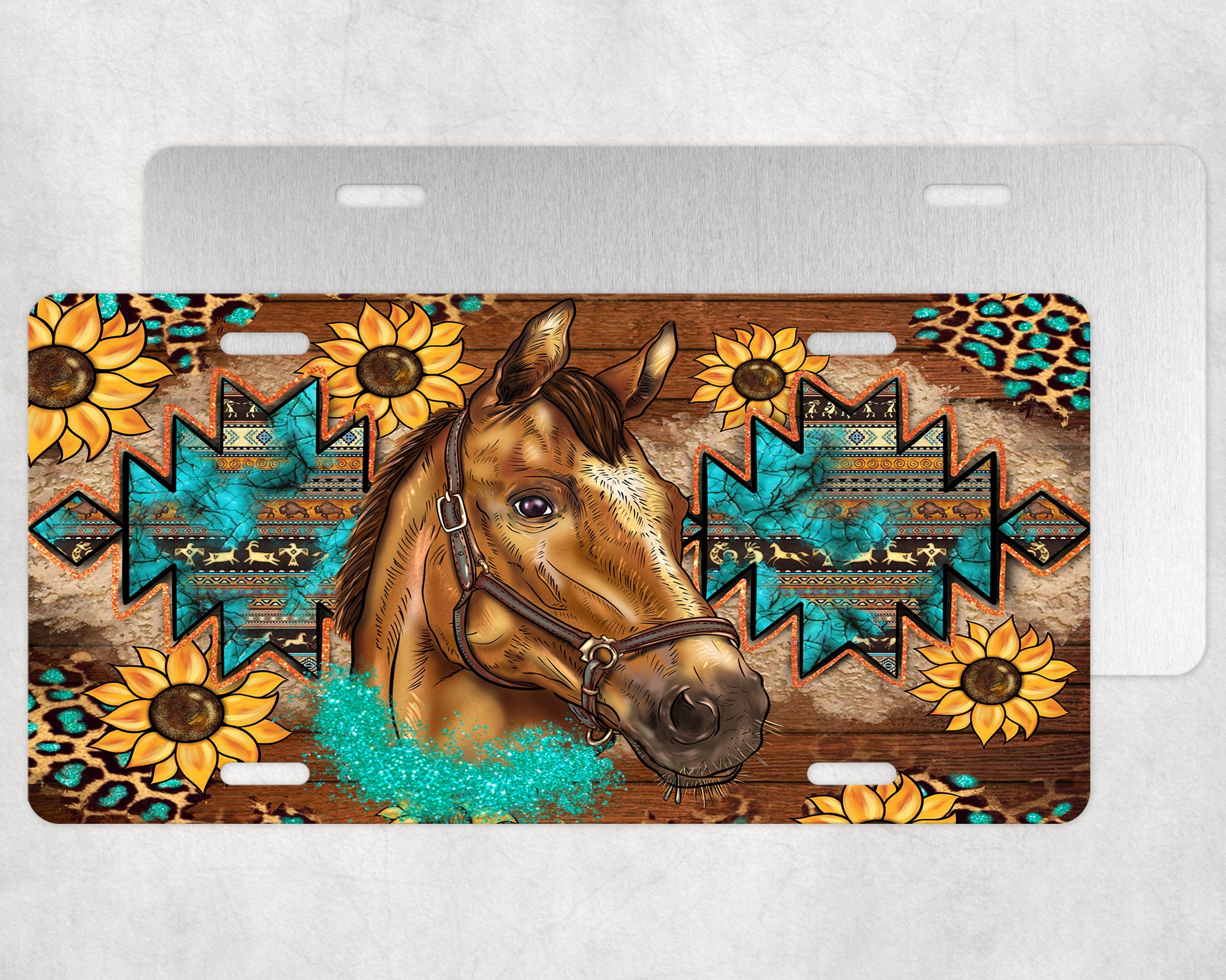 Aztec Sunflower Horse License Plate Sublimation,horse License Plate ...