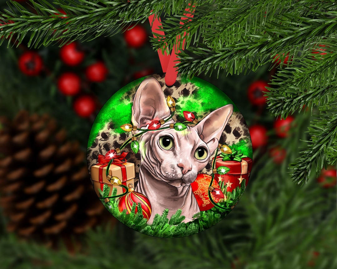 Christmas Sphynx Cat Ornament, Sphynx Cat Car Coaster, Sphynx Cat ...