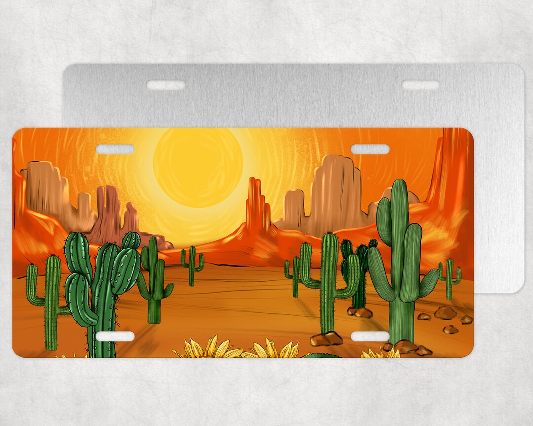 Western Sunset Cactus Sunflowers License Plate,sunset License Plate ...
