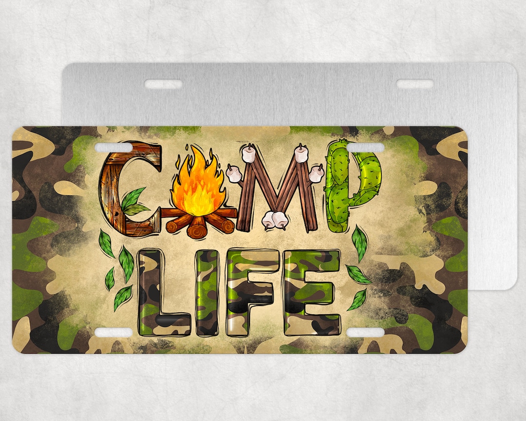 Camo Camp Life License Plate, Wooden Camp Life License Plate,campfire ...