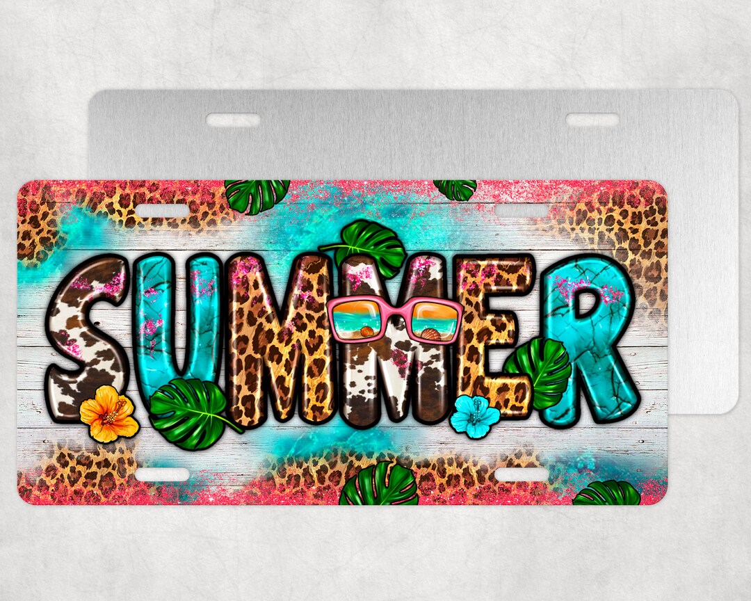 Summer License Plate,leopard and Turquoise Summer License Plate,license ...
