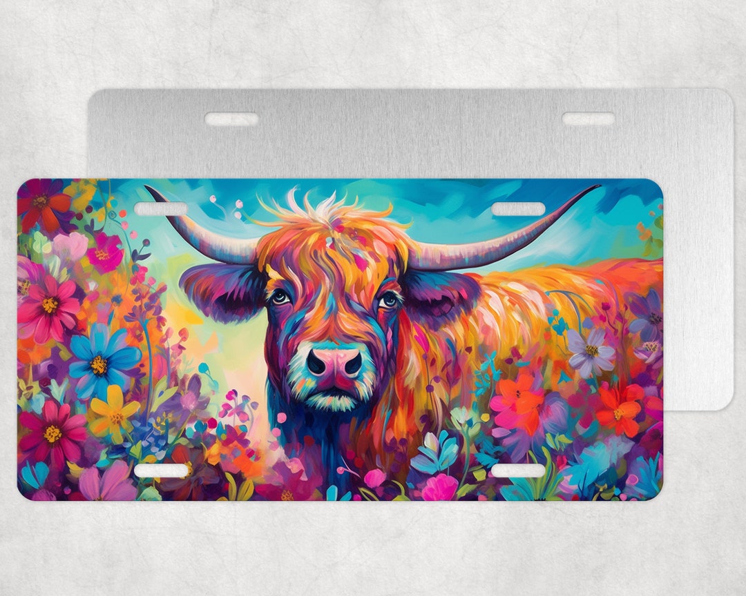 Neon Highland Cow License Plate, Highland Cow Licence Plate,neon ...
