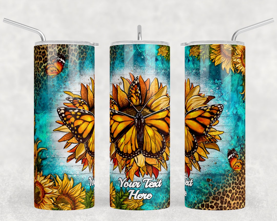 Personalized Monarch Butterfly Sunflower 20oz Skinny Tumbler, Monarch ...