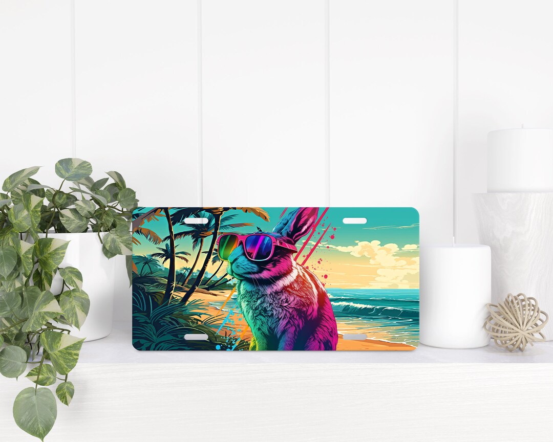 Rabbit With Sunglasses License Plate,rabbit and Beach,colorful Rabbit ...