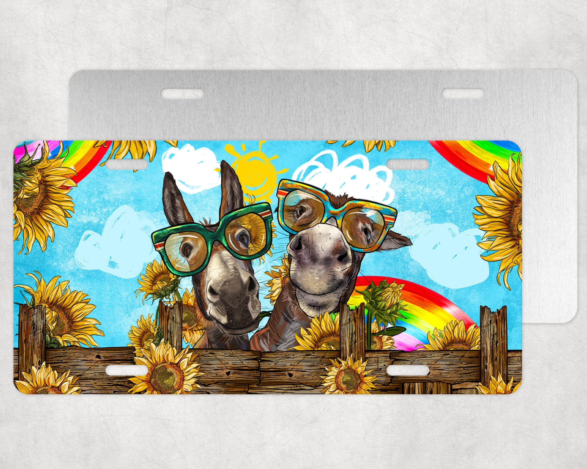 2 Donkeys License Plate,2 Donkeys Sunflower License Plate,donkey ...