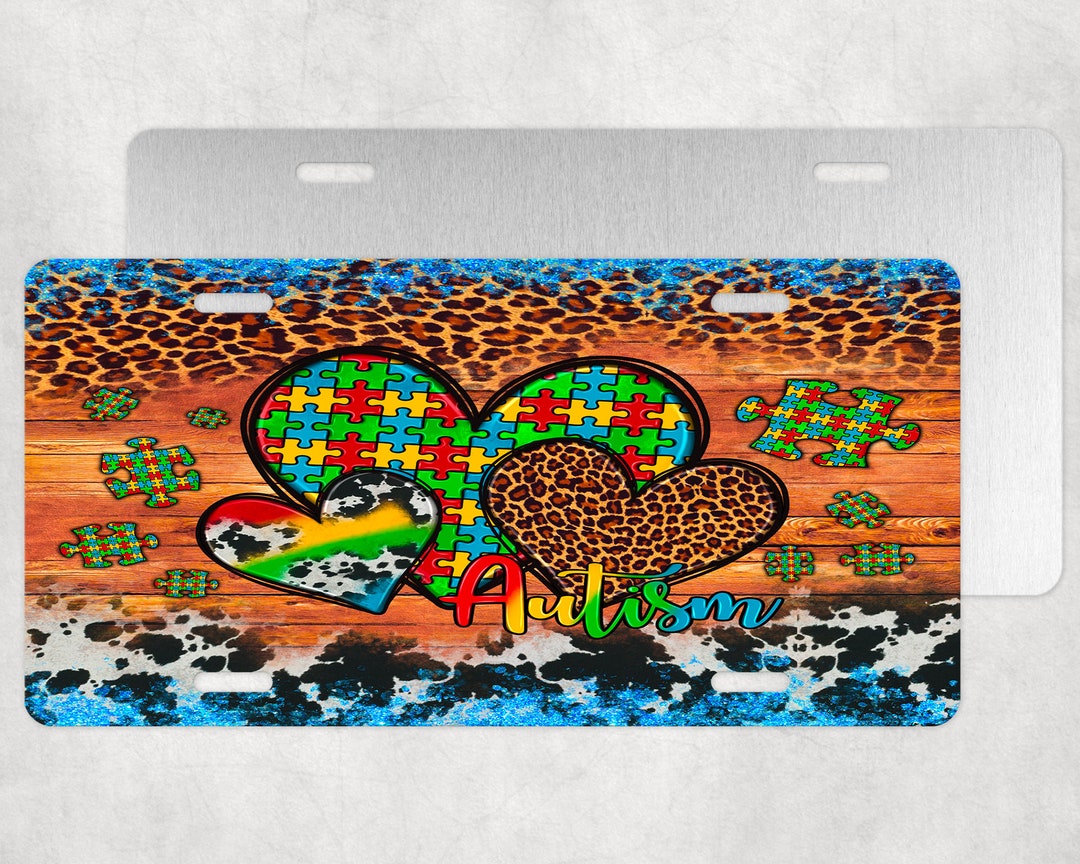 Autism Hearts License Plate, Leopard and Cowhide Autism License Plate ...