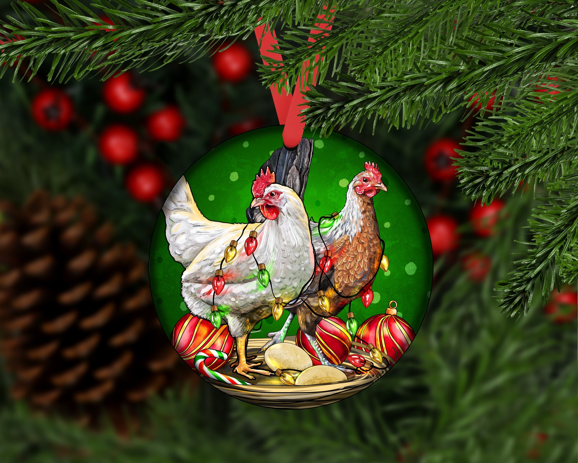 Christmas Chicken Ornament, Chicken Car Coaster, Chicken Ornaments ...
