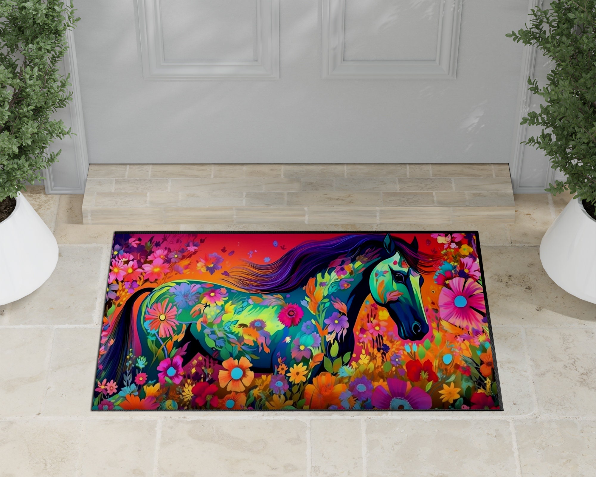 Neon Horse Door Mat, Horse Doormat,colorful Horse Rug,animal Rug,neon ...